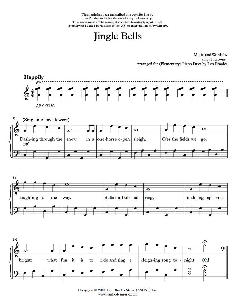 Jingle Bells - very easy piano duet – Len Rhodes Music
