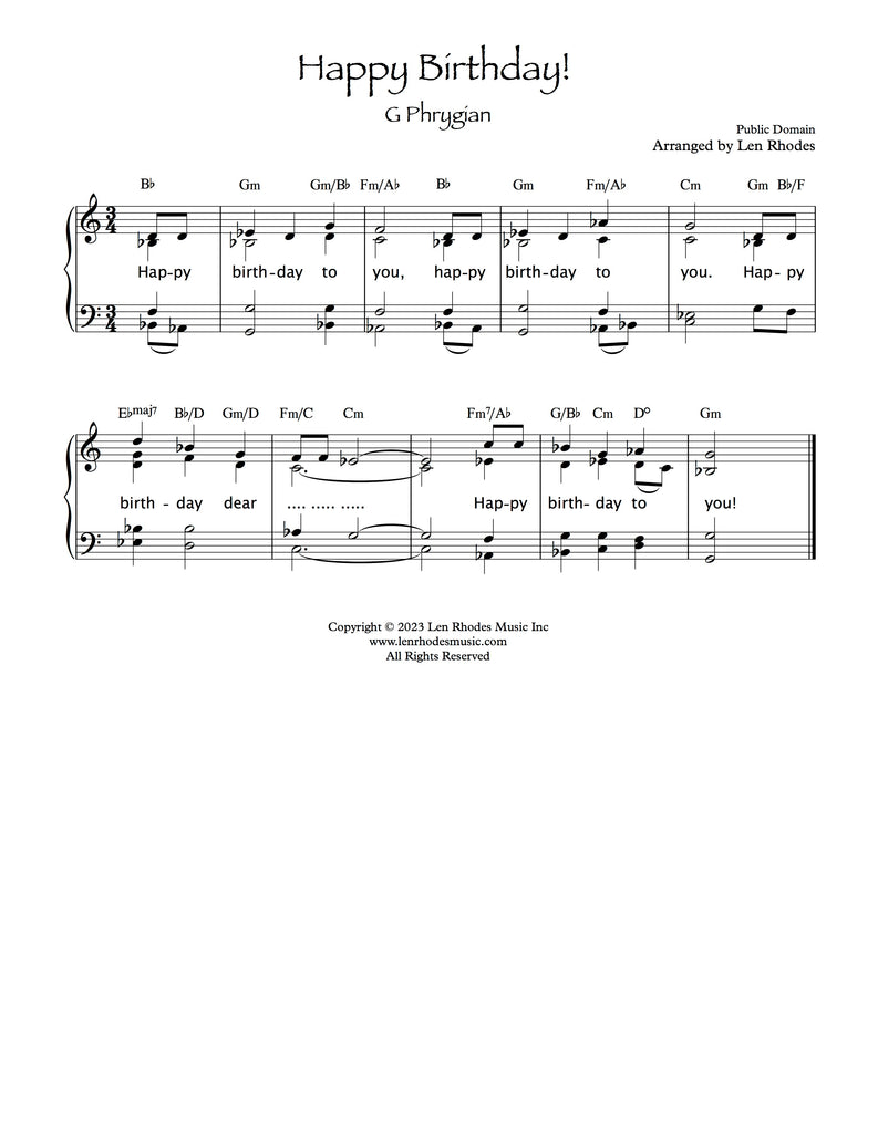Happy Birthday Through The Modes for piano solo – Len Rhodes Music
