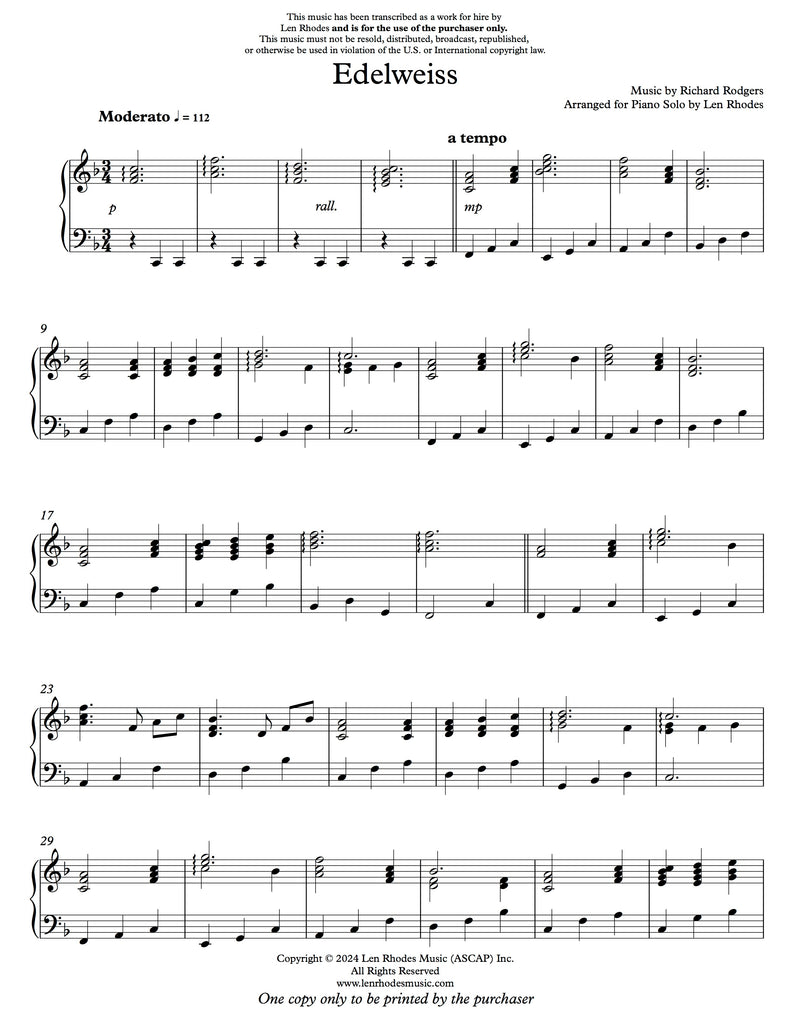Edelweiss - piano solo – Len Rhodes Music