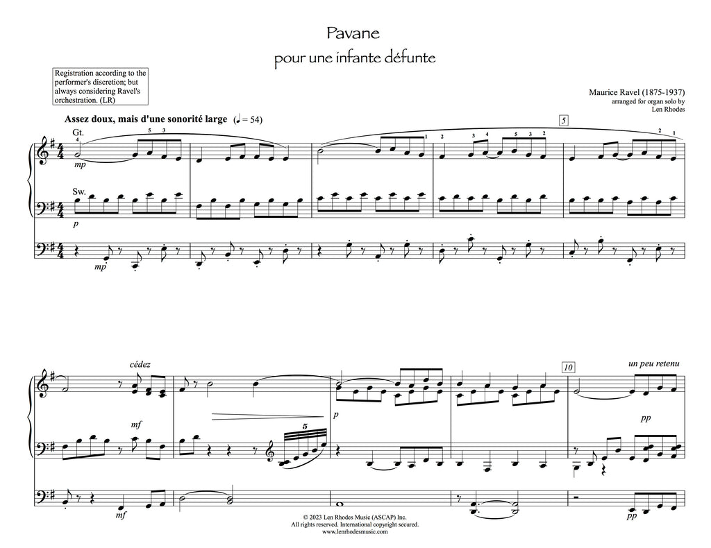 Pavane pour une infante défunte, Ravel - Organ solo – Len Rhodes Music
