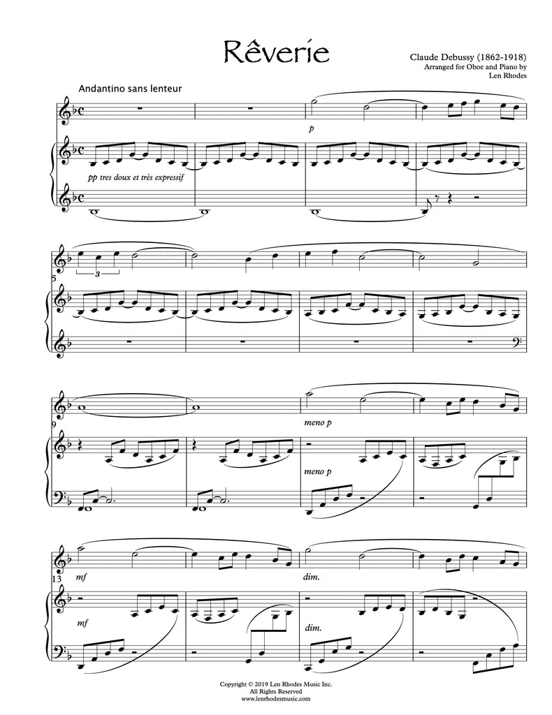 Rêverie, Debussy - Oboe and Piano – Len Rhodes Music