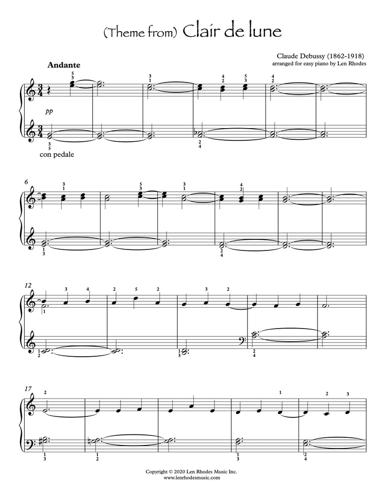 Clair de lune, Debussy - easy Piano – Len Rhodes Music