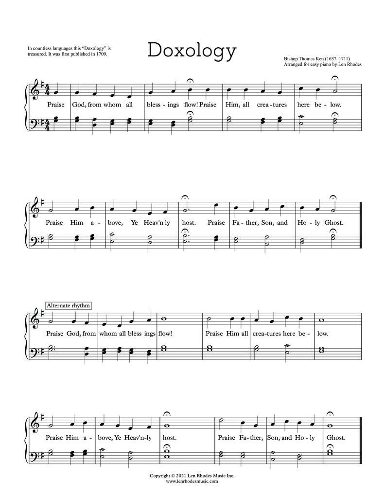 Doxology - Easy Piano and Keyboard – Len Rhodes Music